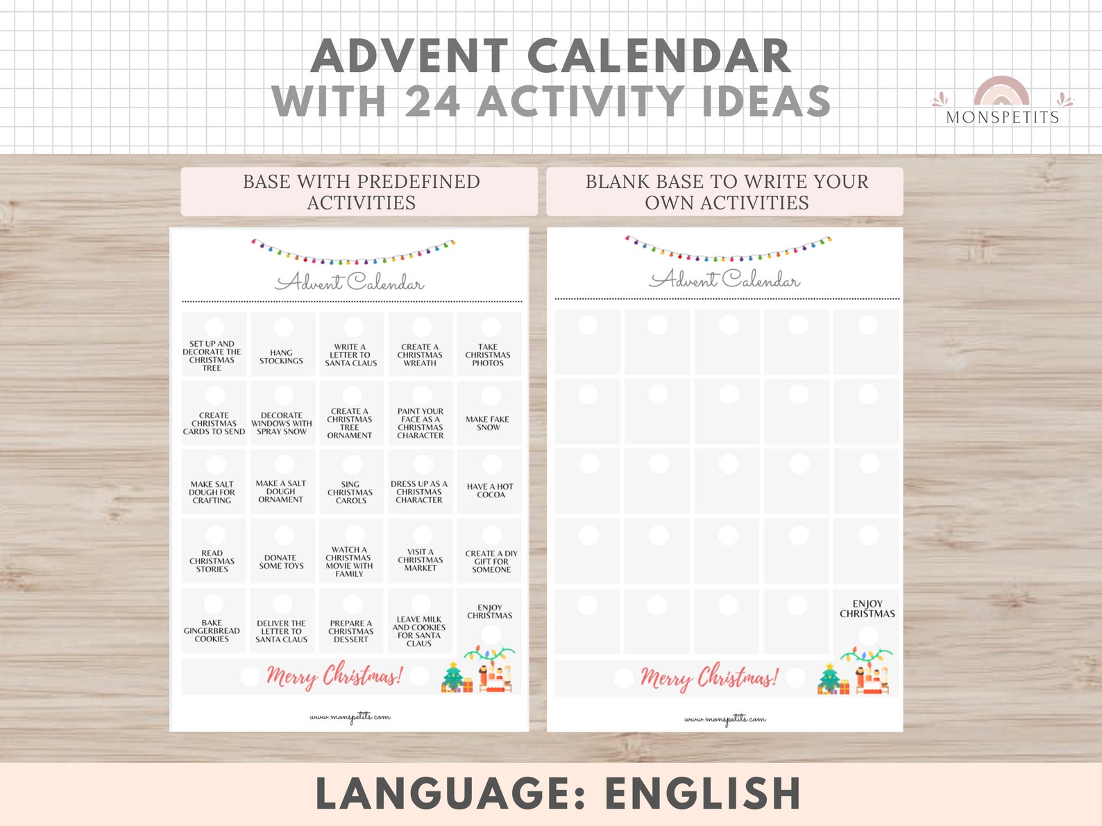 Printable Advent Calendar, Template With 24 Activity Ideas, Christmas ...
