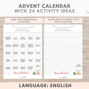 Printable Advent Calendar, Template With 24 Activity Ideas, Christmas ...