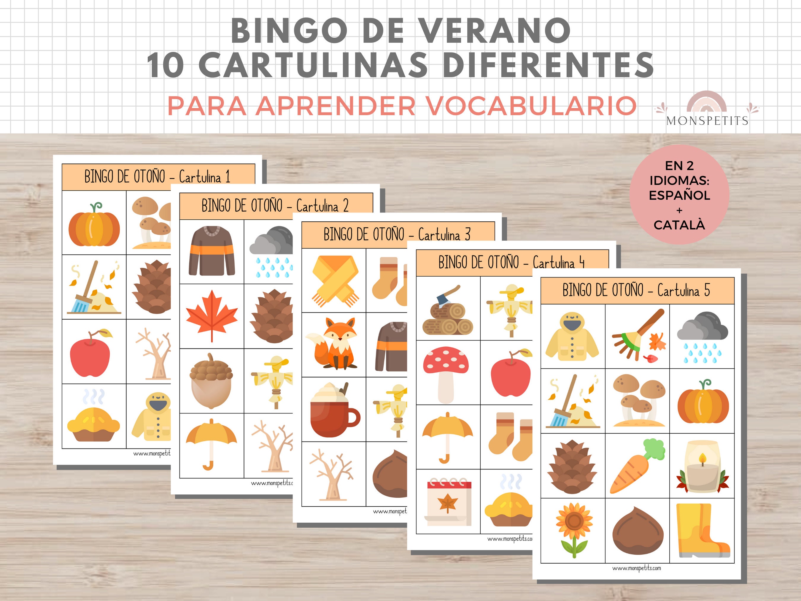 Bingo Temática Otoño, Juego, Vocabulario Niños, Imprimible, Español ...