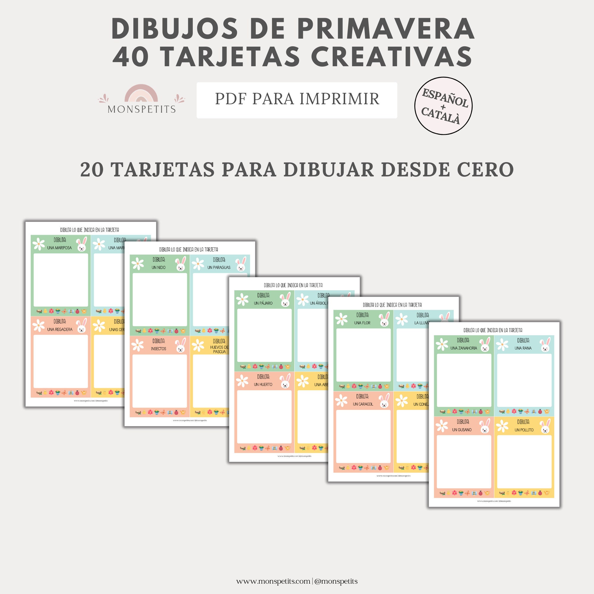 40 Tarjetas Creativas Primavera, Pictionary Imprimible, Dibujos Niños ...