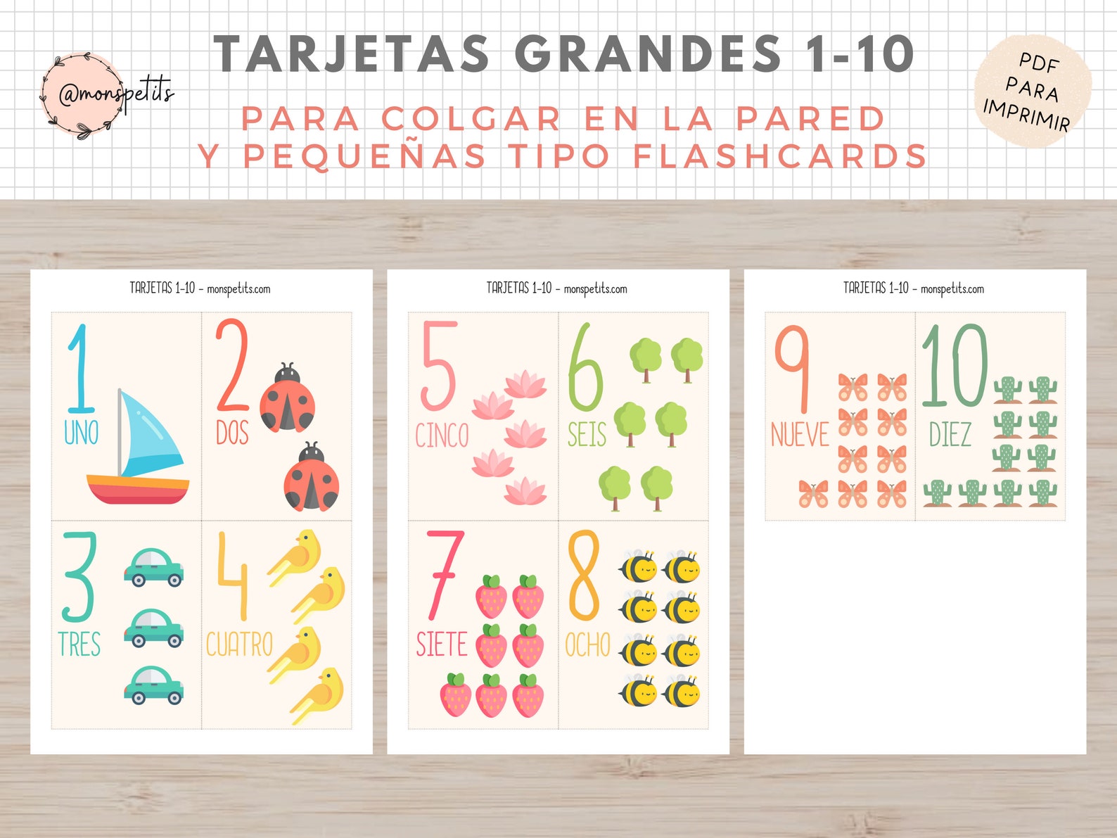 Tarjetas Números 1-10 Grandes Para Pared Flashcards Números Castellano ...
