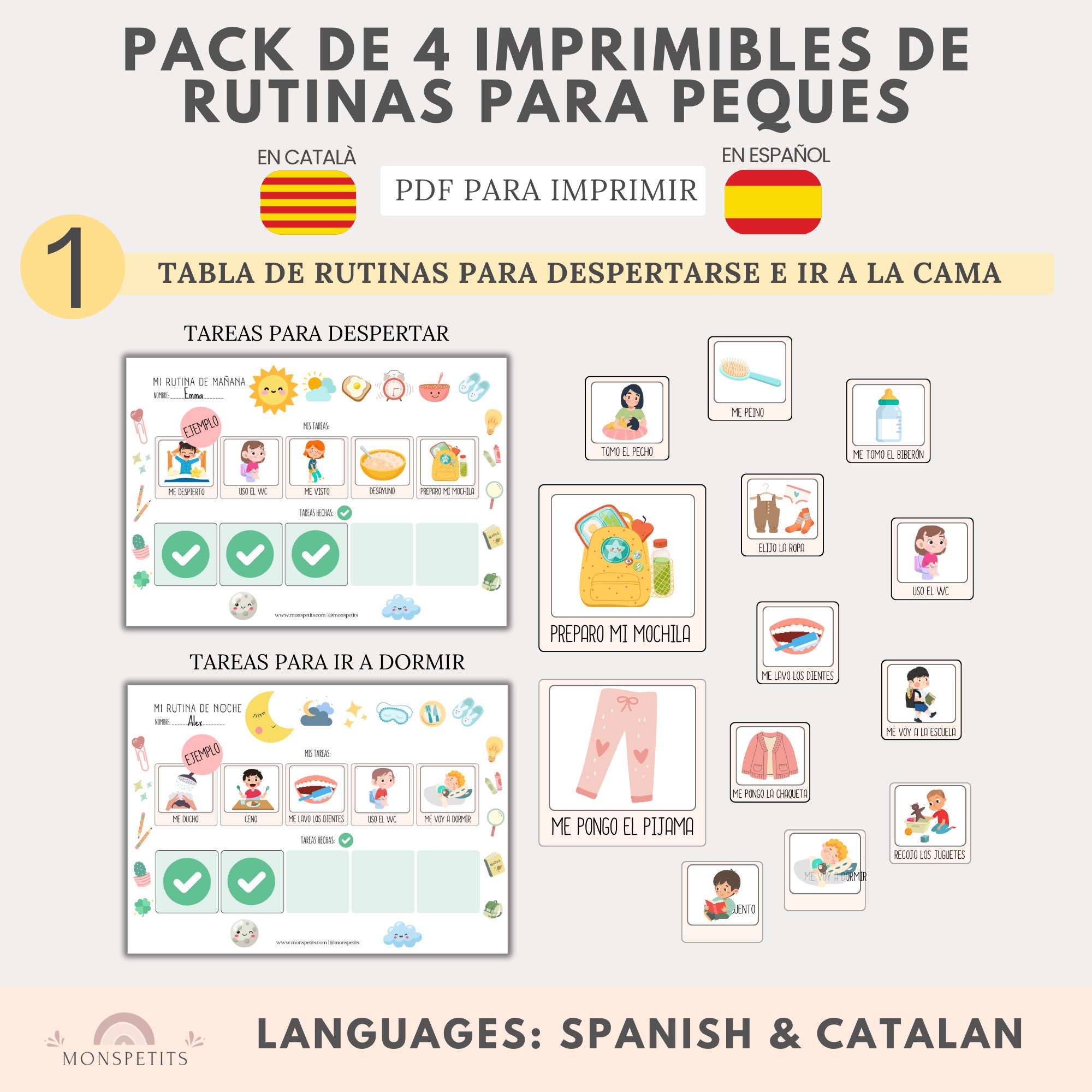 4 Imprimibles Rutinas Niños, Tareas, Hábitos, Calendario, PDF ...