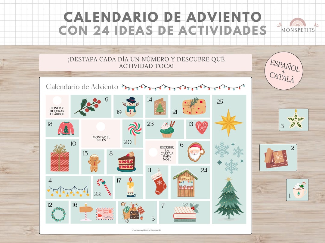 Calendario Adviento Imprimible Horizontal, Plantilla Con 24 Ideas De ...