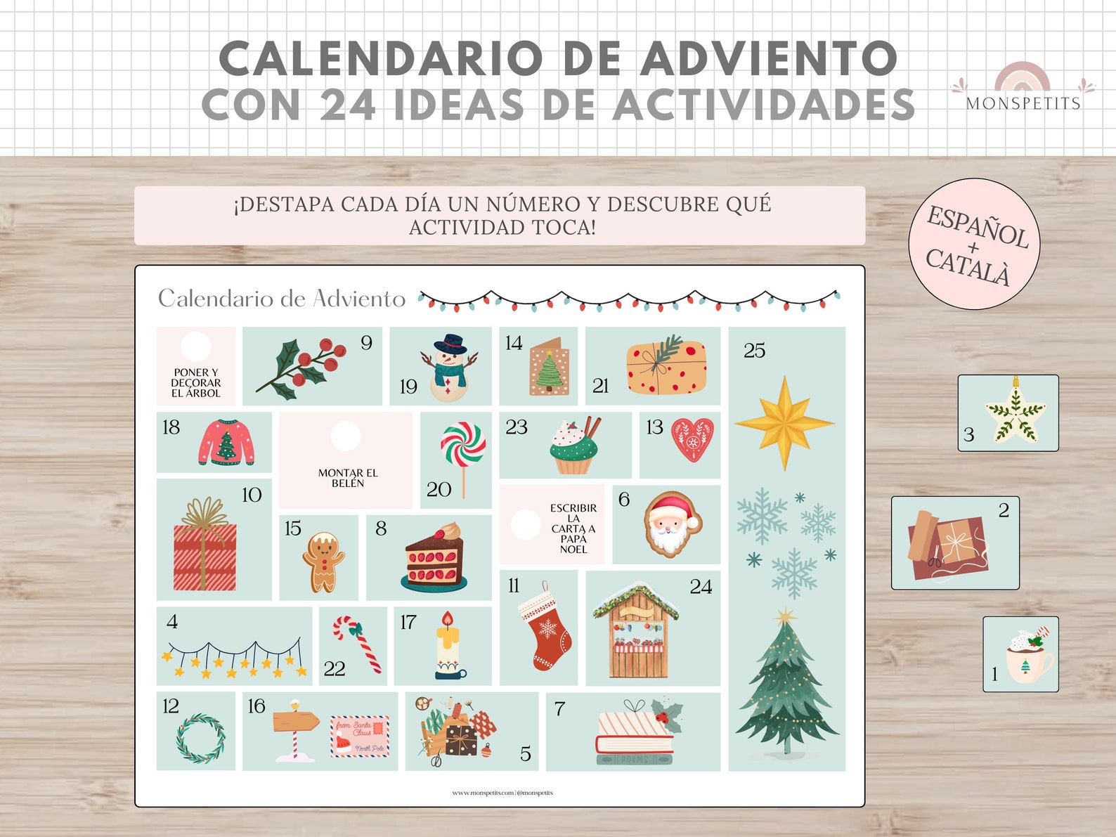 Calendario Adviento Imprimible Horizontal, Plantilla con 24 Ideas de ...