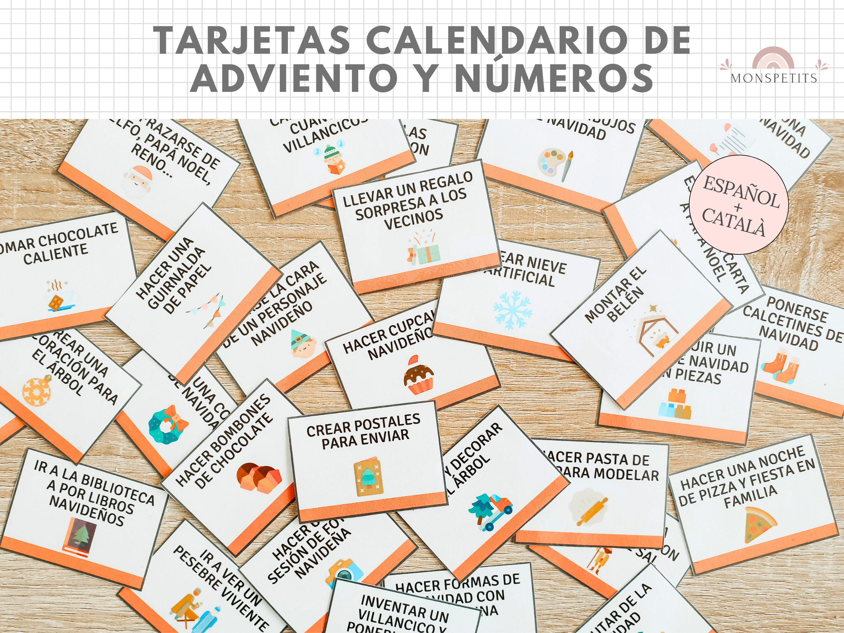 45 Tarjetas Actividades Calendario de Adviento, Números Sobres ...