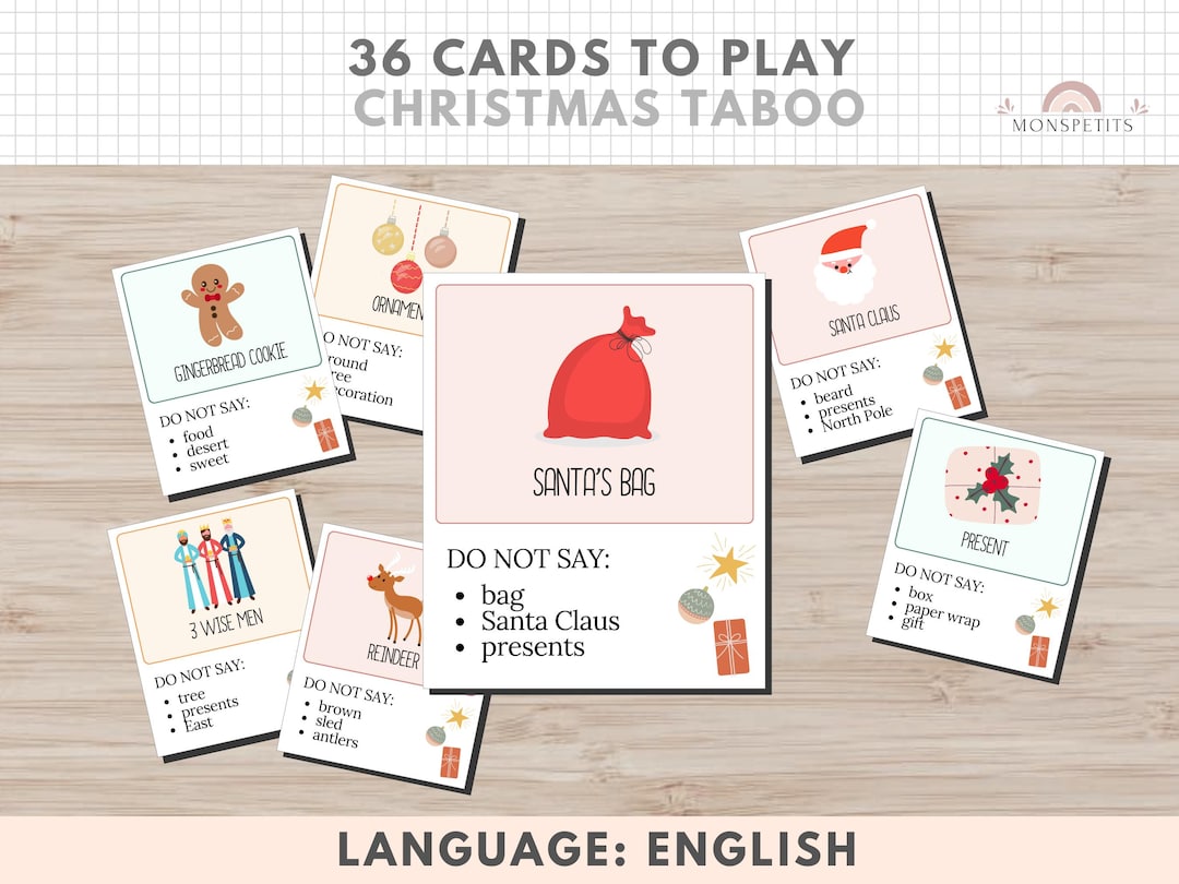 36 Christmas Taboo Game Cards, Printable, Holidays, Family, Oral ...