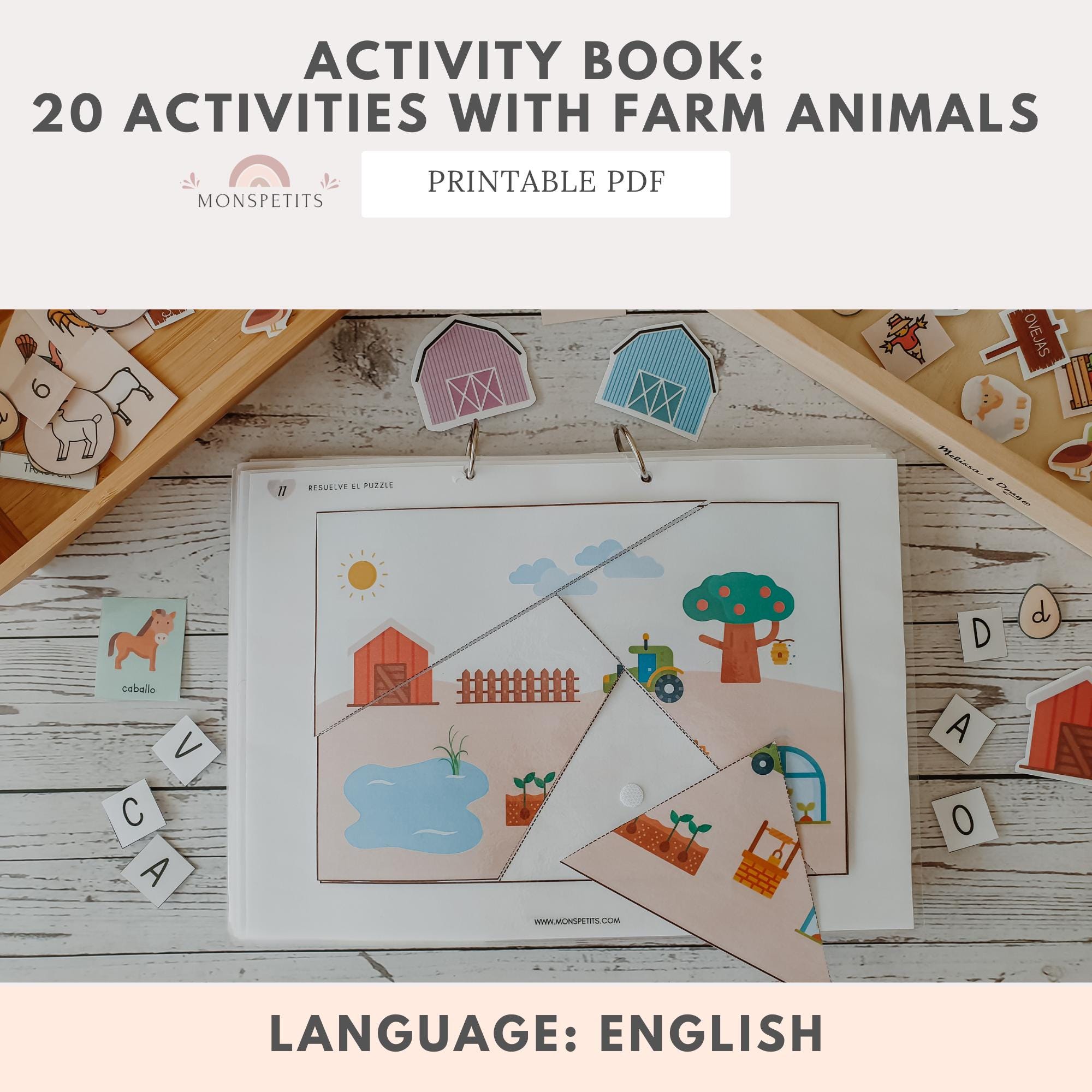 20 Farm Animal Activities, Printable Workbook for Kids, English ...