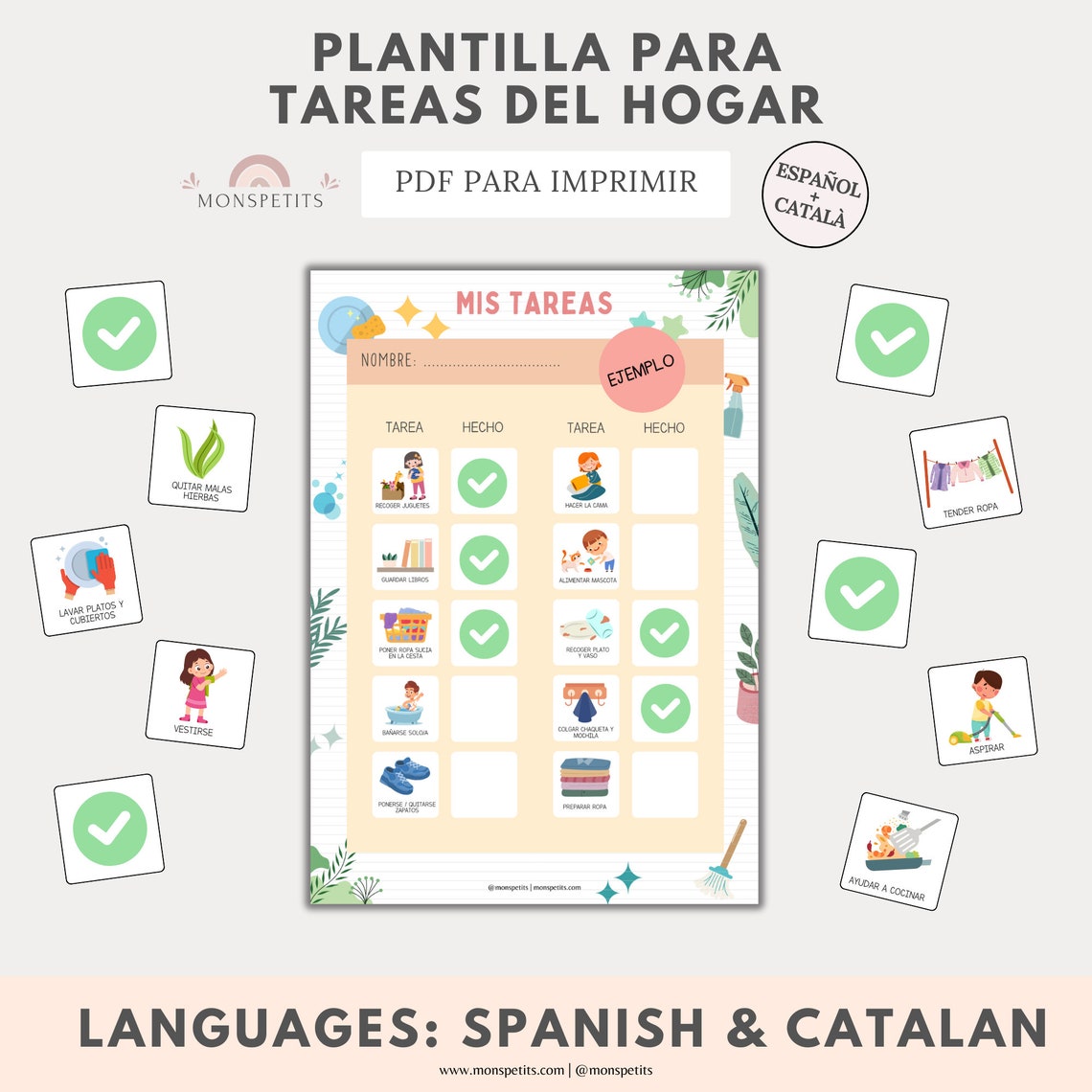 Planificador Tareas del Hogar Visual, Niños, Imprimible Rutinas ...