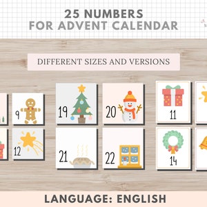 25 Advent Calendar Numbers, Numbers for Envelopes, Boxes, Christmas ...