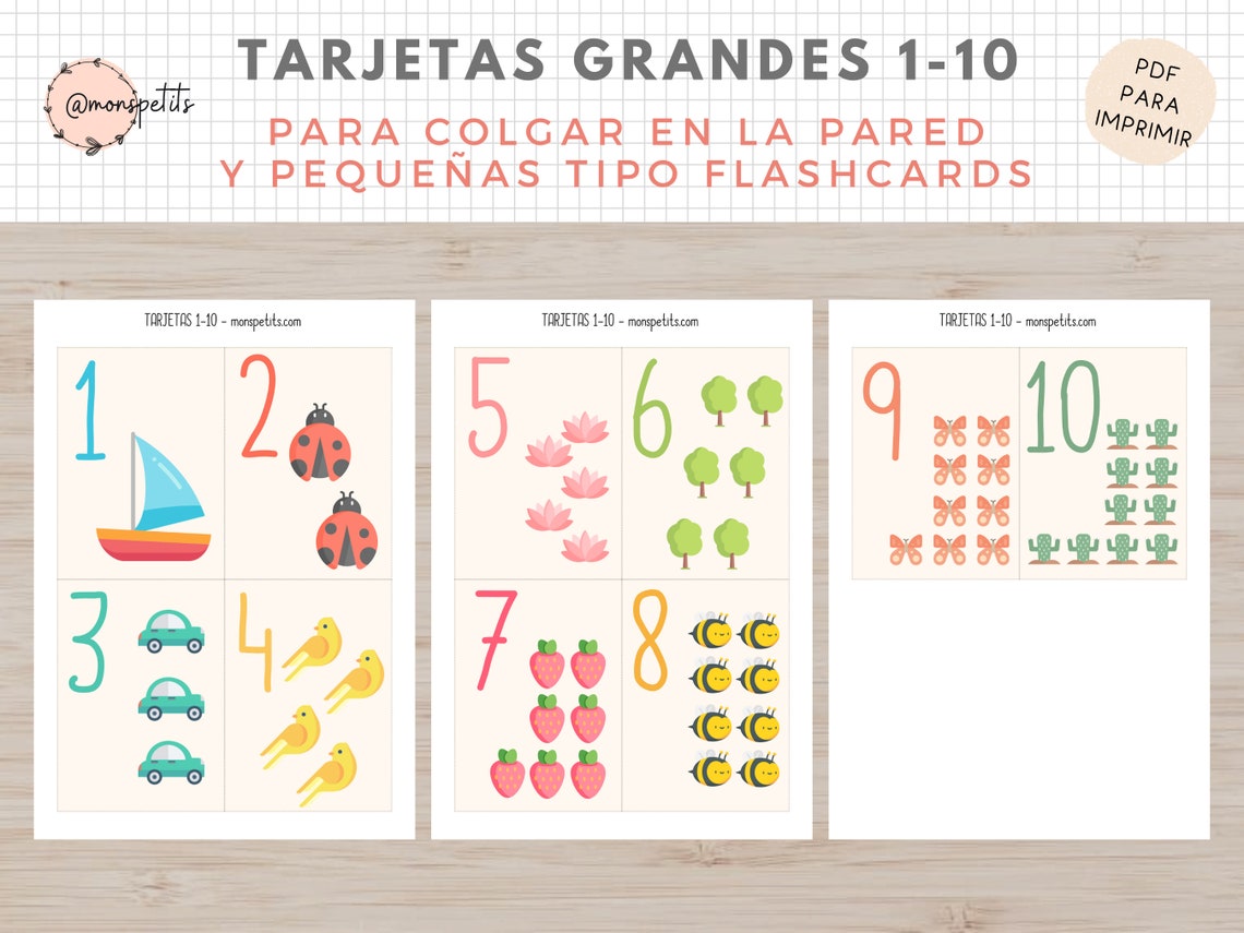 Tarjetas Números 1-10 Grandes Para Pared Flashcards Números Castellano ...