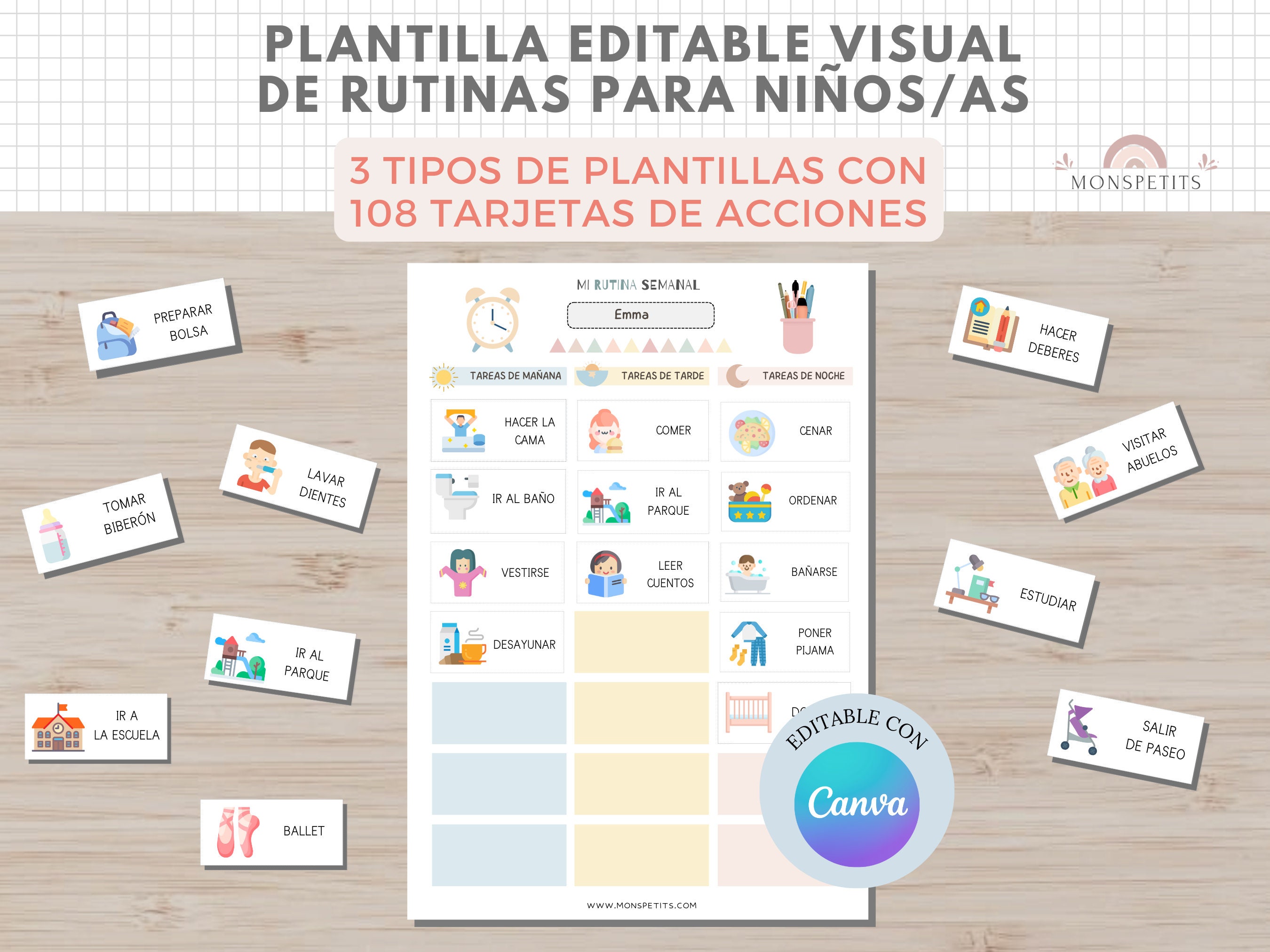 Plantilla Editable Visual De Rutinas Niños, 3 Tipos De Plantillas ...