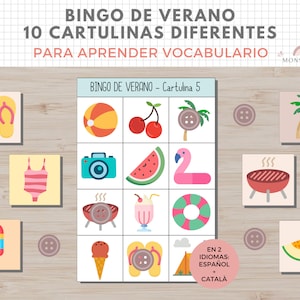 Bingo Temática Verano, Juego, Vocabulario Niños, Imprimible, Español ...