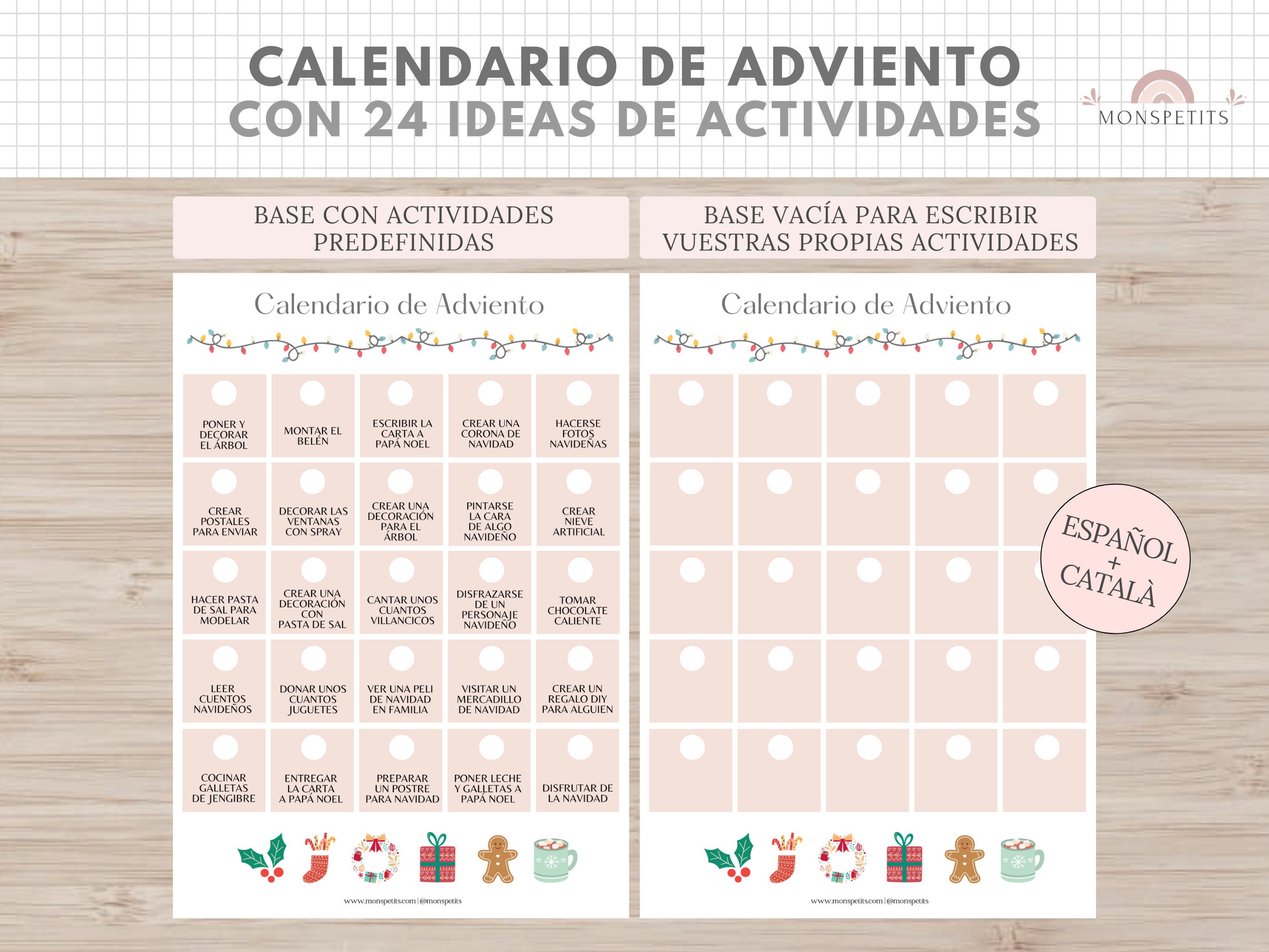 Calendario Adviento Imprimible Rojo, Plantilla con 24 Ideas de ...