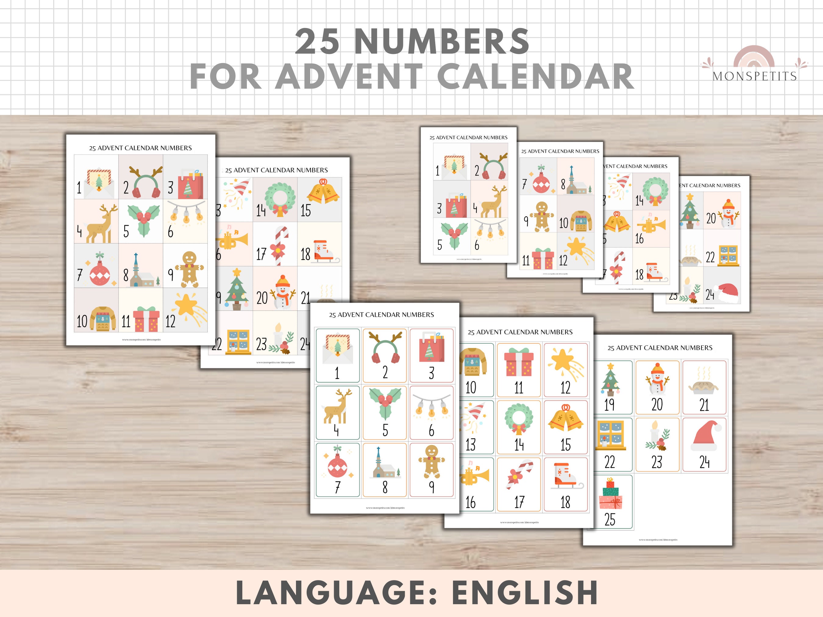 25 Advent Calendar Numbers, Numbers for Envelopes, Boxes, Christmas ...