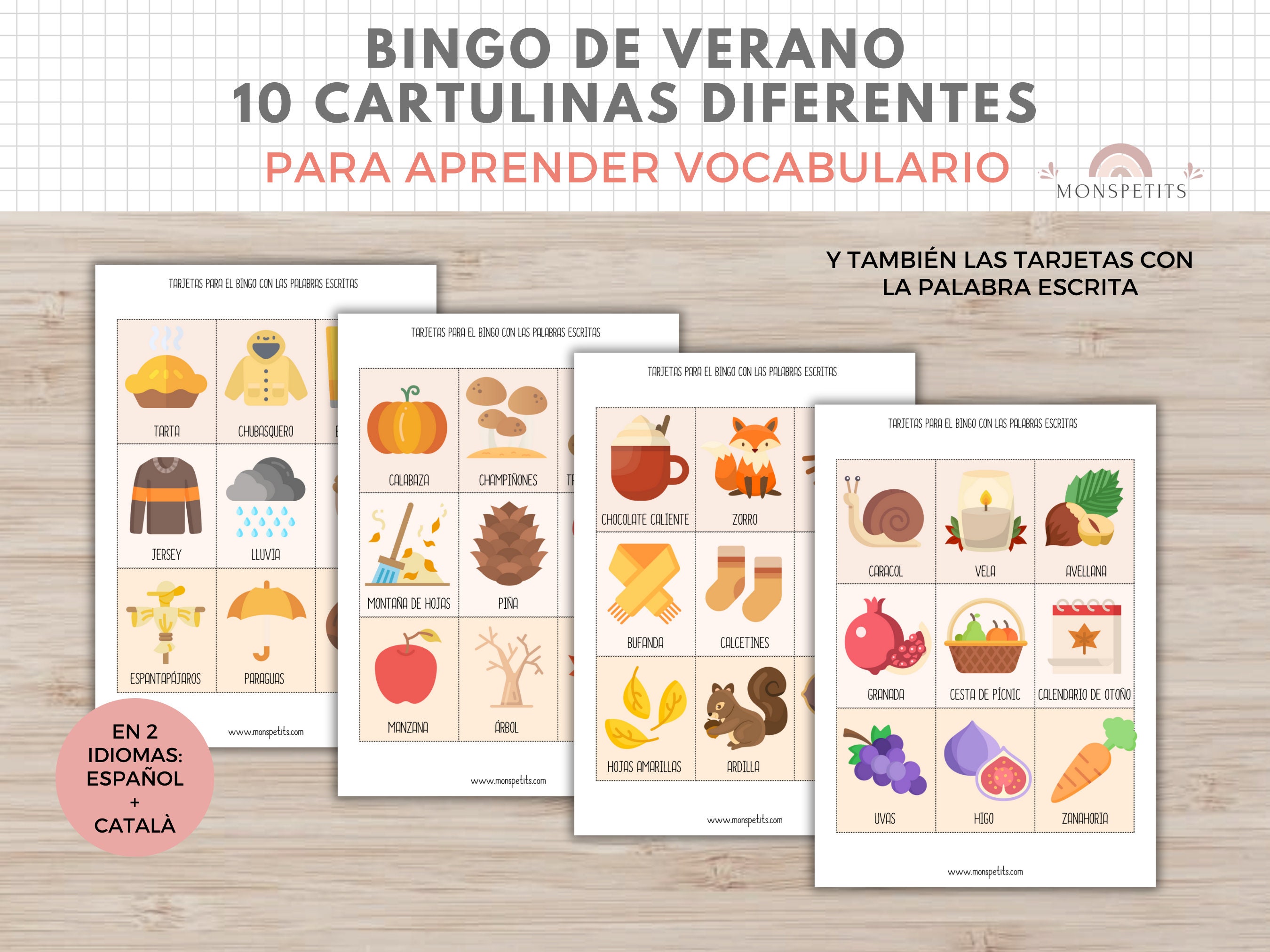 Bingo Temática Otoño Juego Vocabulario Niños Imprimible - Etsy