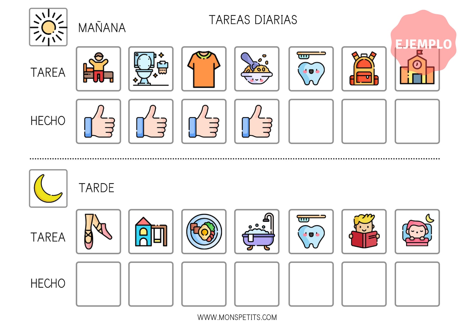 Plantilla de Tareas Diarias Español Hábitos y rutinas para | Etsy