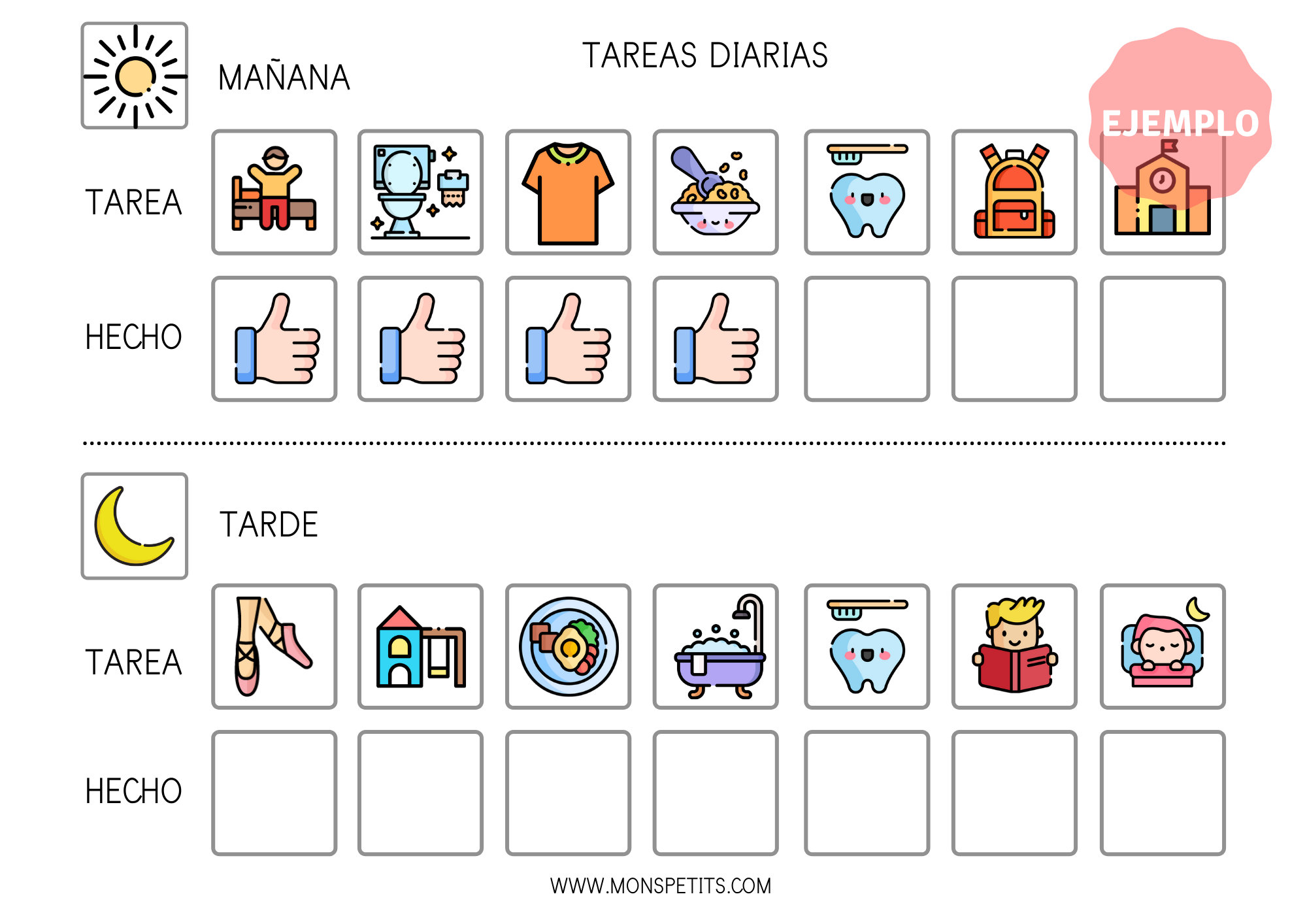 Plantilla de Tareas Diarias Español Hábitos y rutinas para | Etsy