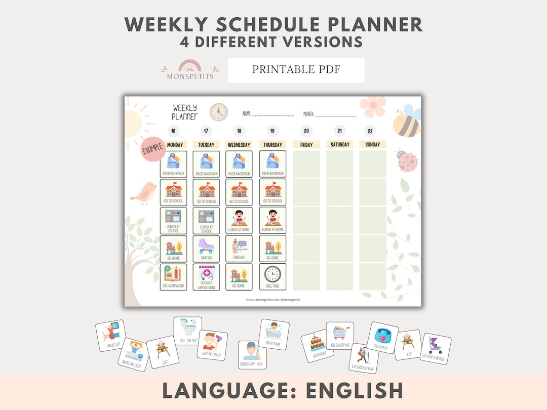 Weekly Schedule Planner, Printable for Kids, Routines, Family ...