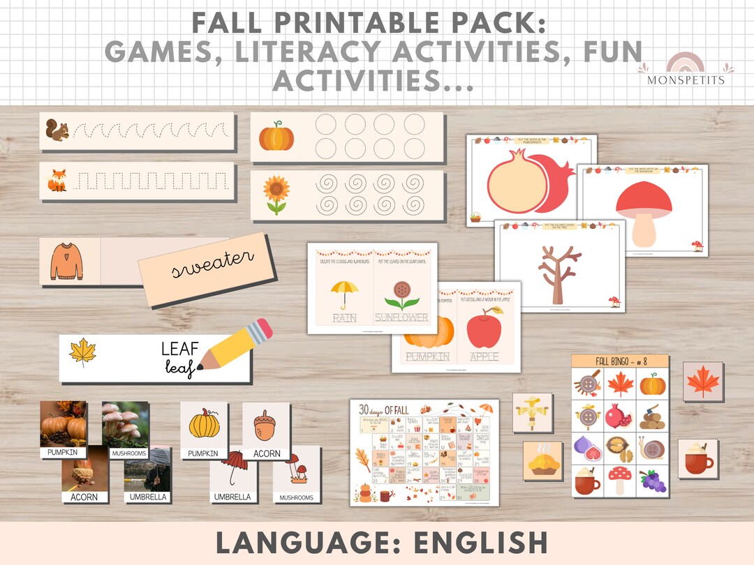 Fall Printable Pack: Games, Reading, Writing, Learning Activities for ...