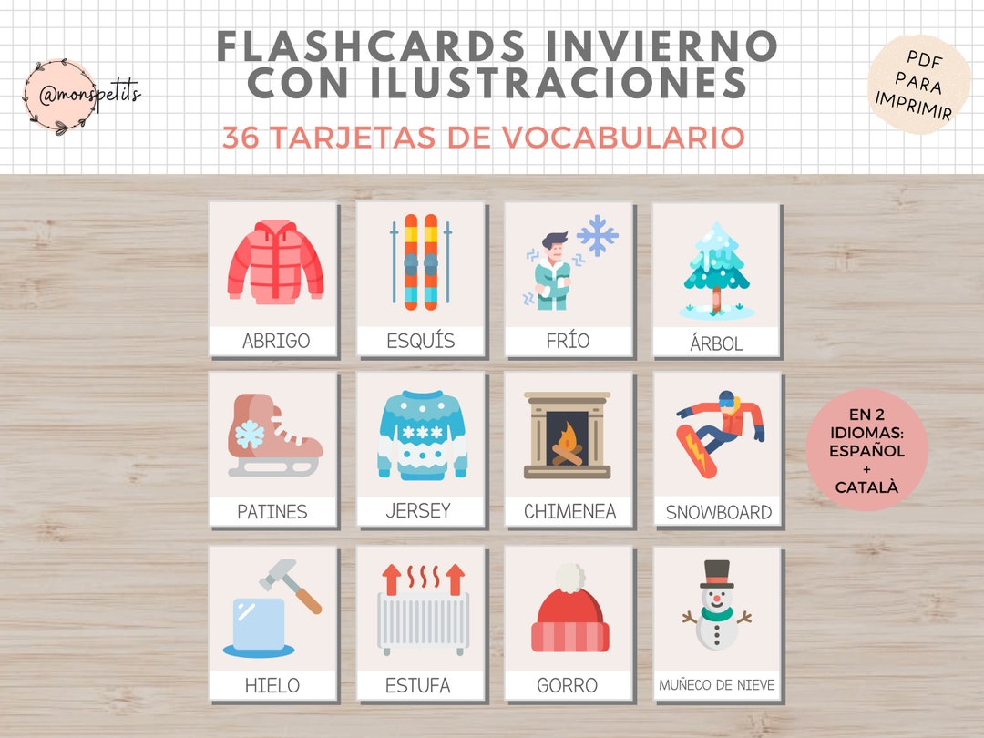 36 Flashcards Vocabulario Invierno, Ilustraciones, Imprimible Niños ...