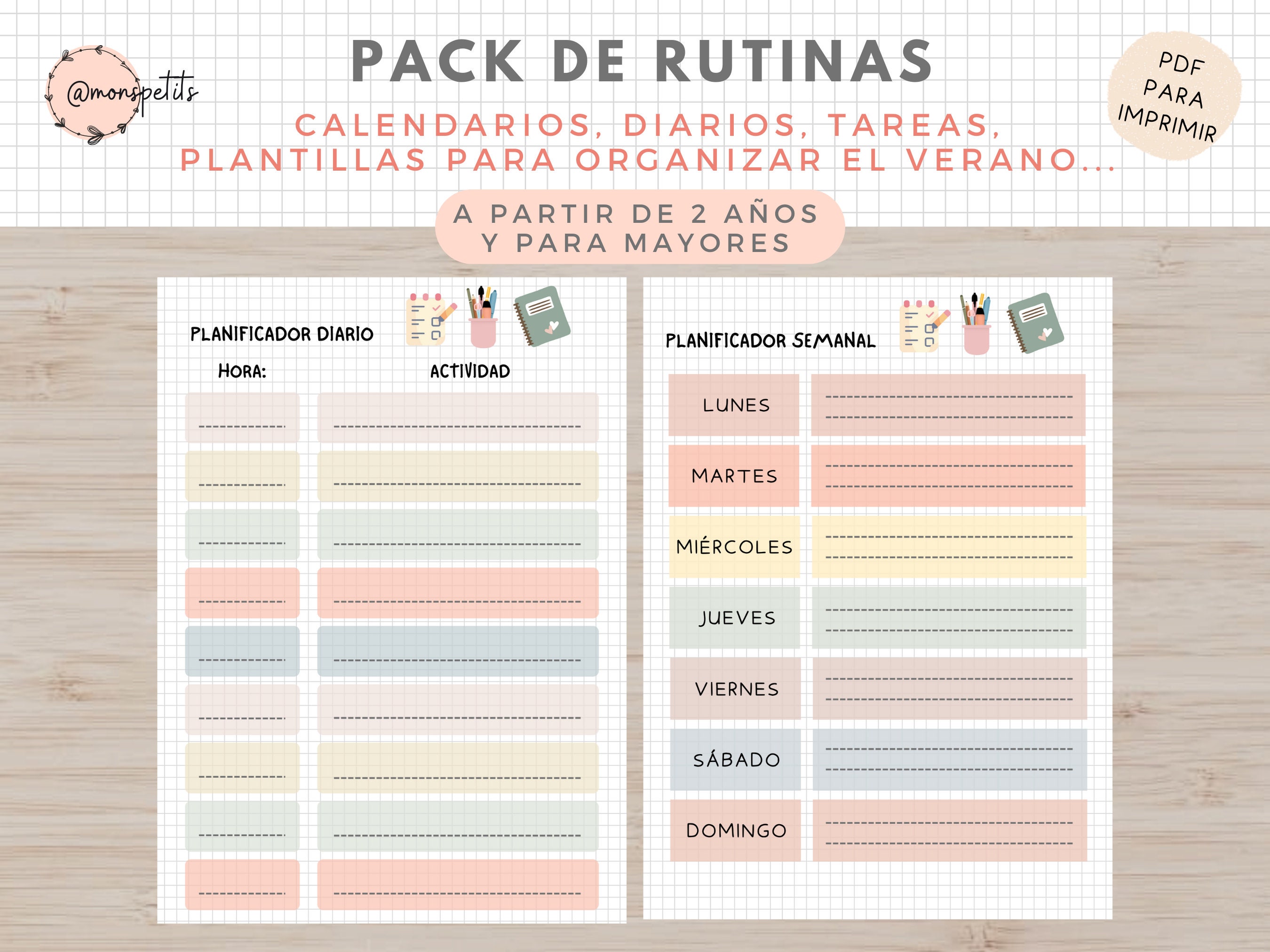 Pack Plantillas Rutinas, Planificador Horario Niños, Organización ...