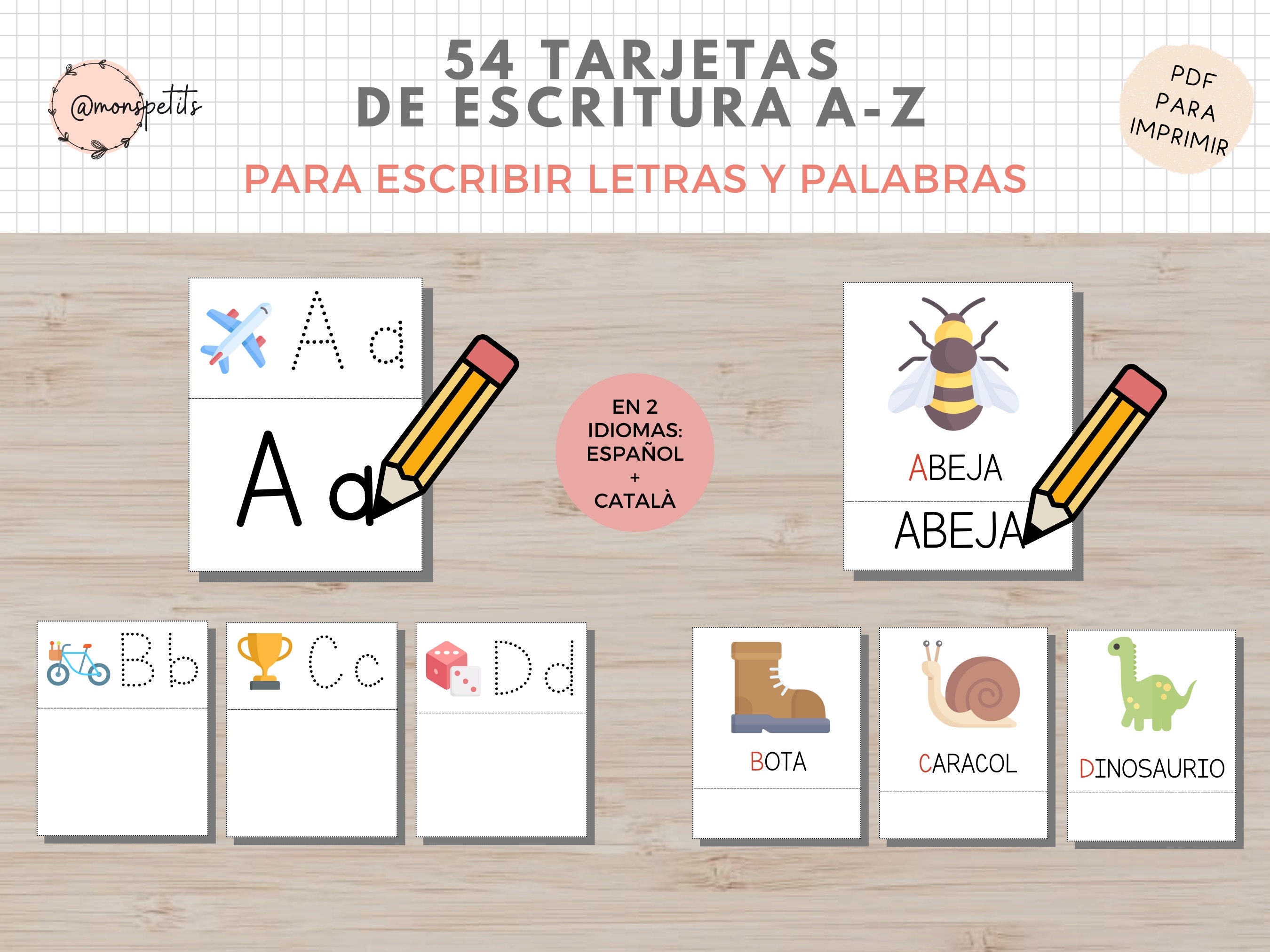 54 Tarjetas Escribir Letras, Español Y Catalán, Abecedario ...