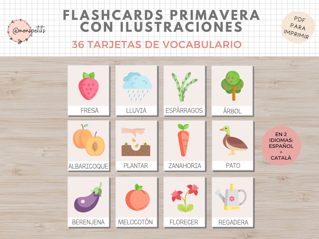 36 Flashcards Vocabulario Primavera, Dibujos, Imprimible Niños, Español ...