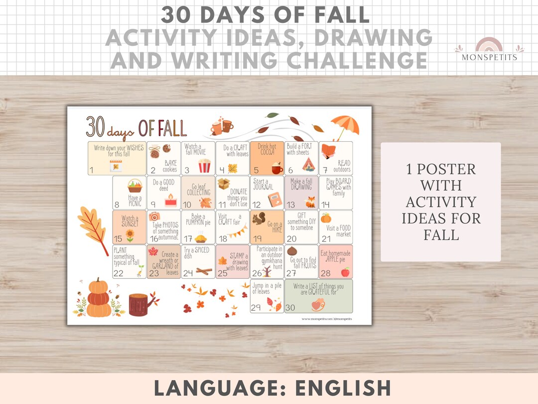30 Days of Fall, Activity Ideas for Kids,writing and Drawing Challenge ...