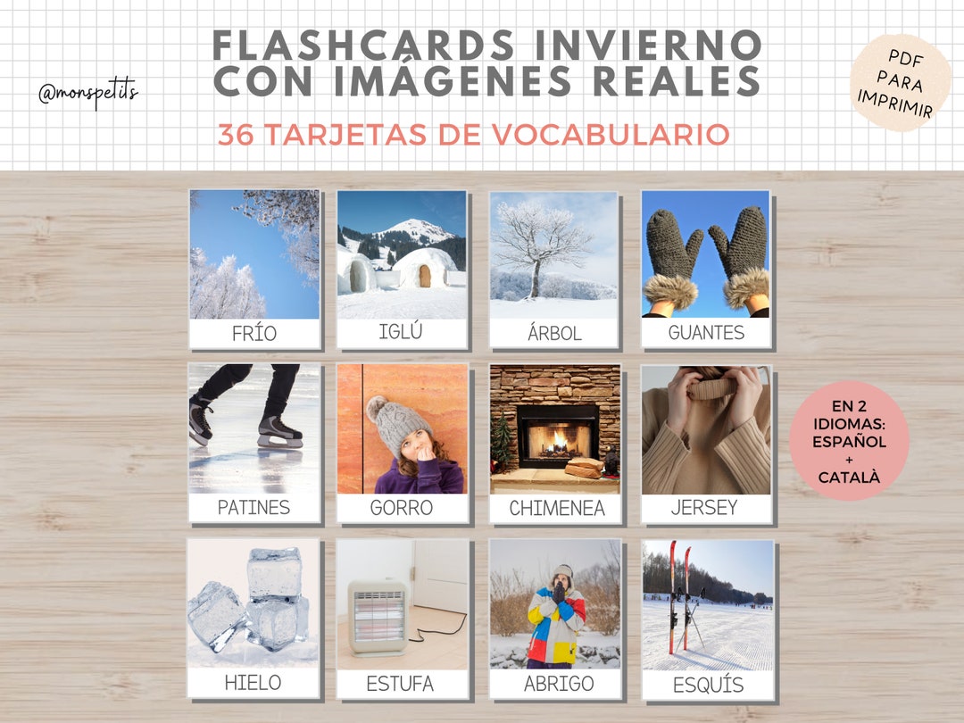 36 Flashcards Vocabulario Invierno, Imágenes Reales, Imprimible Niños ...