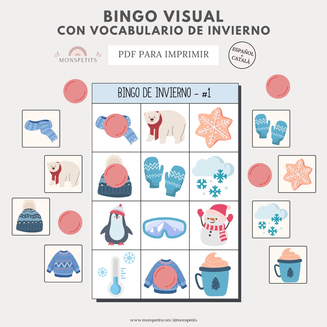 Bingo Temática Invierno, Juego, Vocabulario Niños, Imprimible, Español ...