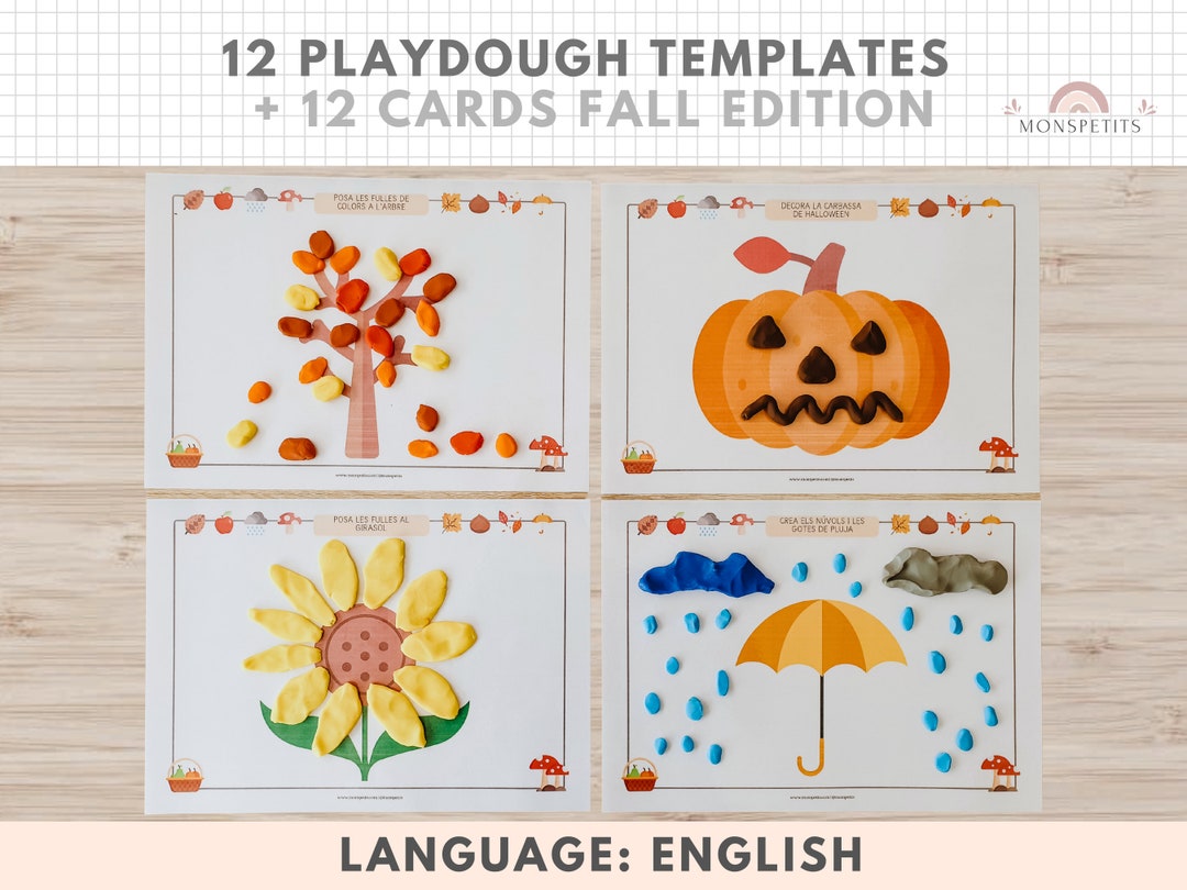 12 Fall Playdough Templates + 12 Word Cards, Printable, English ...