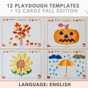 12 Fall Playdough Templates + 12 Word Cards, Printable, English ...