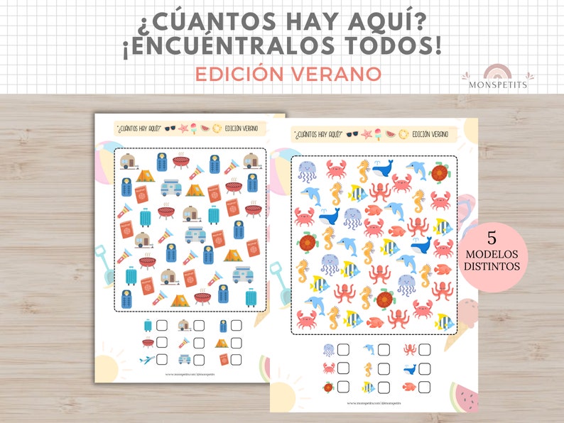 Juego I Spy, Cuenta Cuántos Hay, Verano, Niños, Imprimible, Español ...