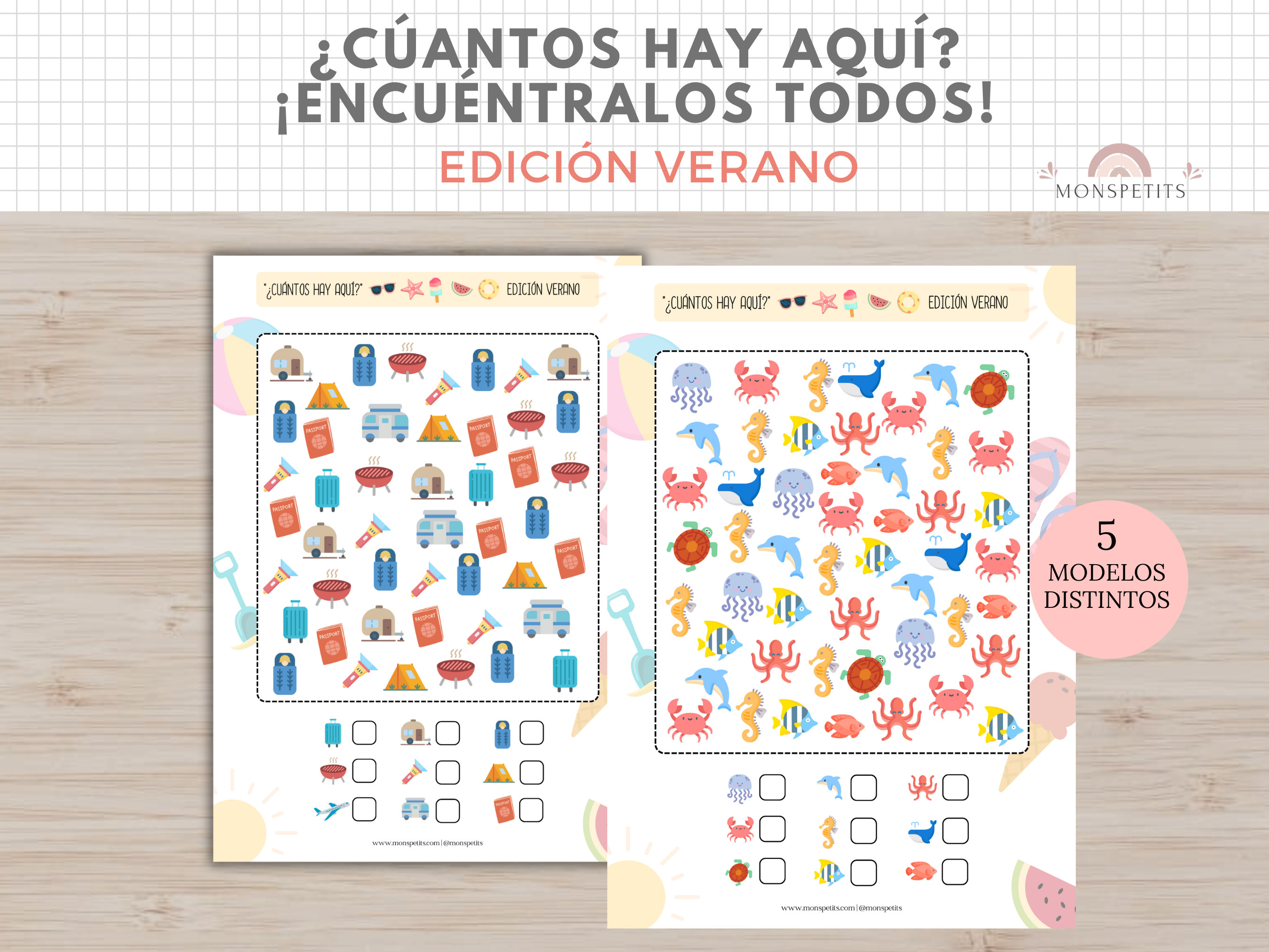 Juego I Spy, Cuenta Cuántos Hay, Verano, Niños, Imprimible, Español ...