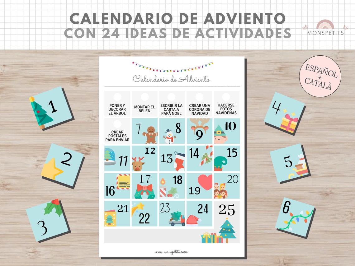 Calendario Adviento Imprimible, Plantilla con 24 Ideas de Actividades ...
