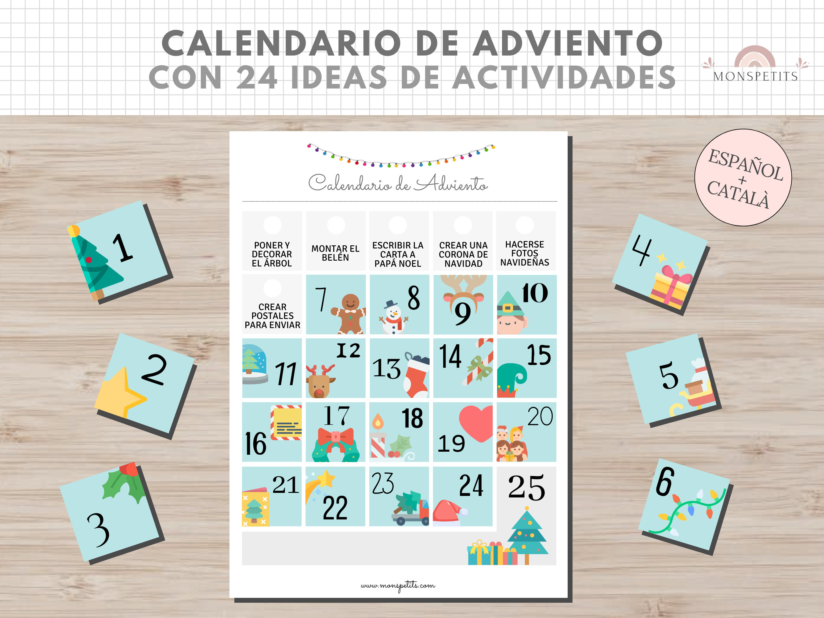 Calendario Adviento Imprimible Plantilla con 24 Ideas de - Etsy España