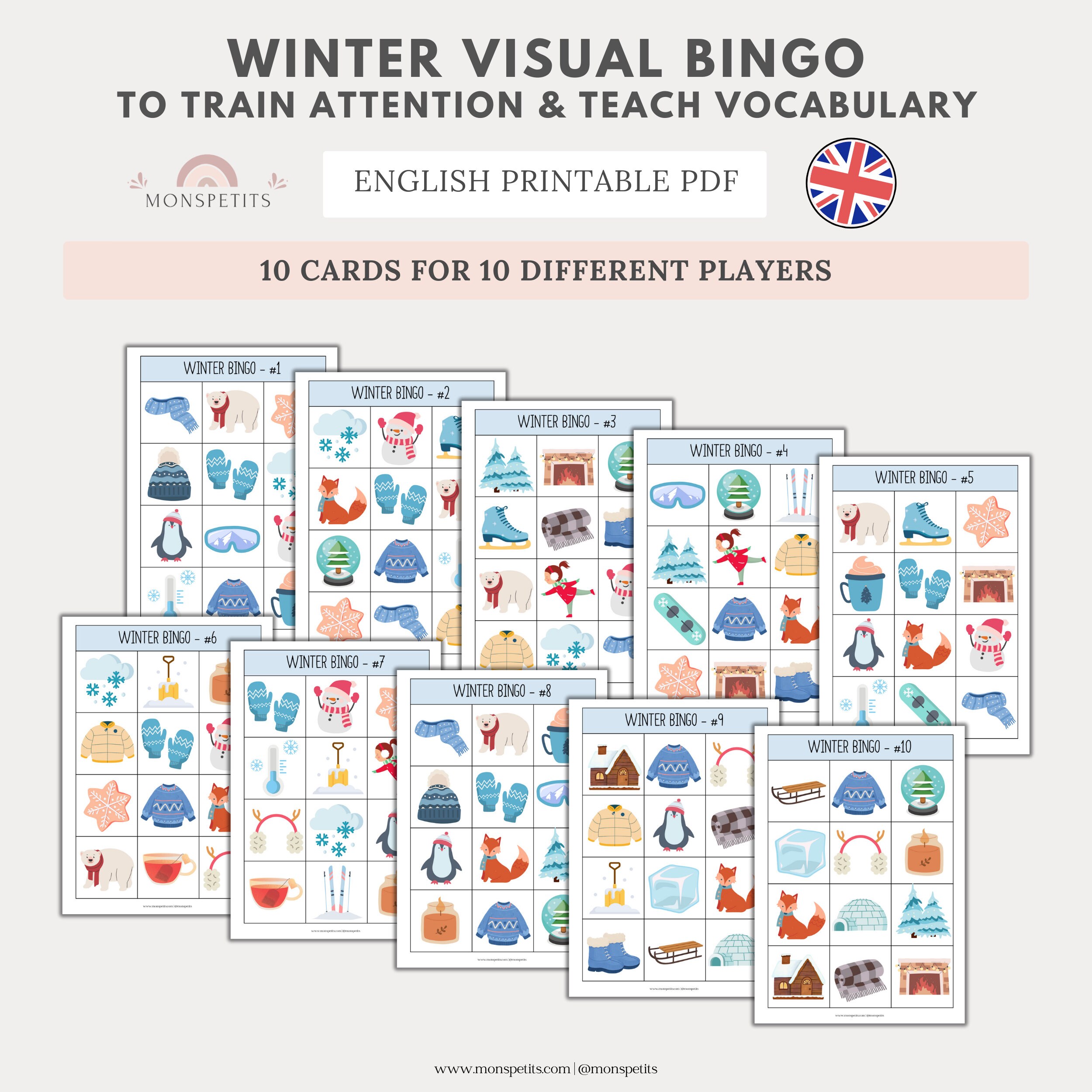 Winter Themed Visual Bingo, Game, Children's Vocabulary, Printable ...