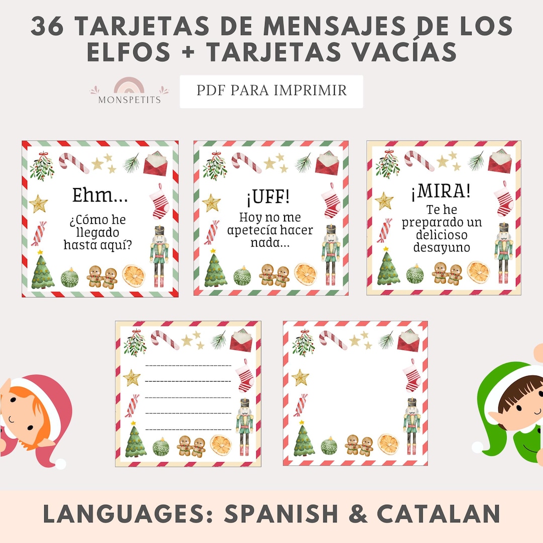 36 Tarjetas Para Mensajes De Elfos, Tradición Elfo Navidad, Juego Navideño Imprimible ...
