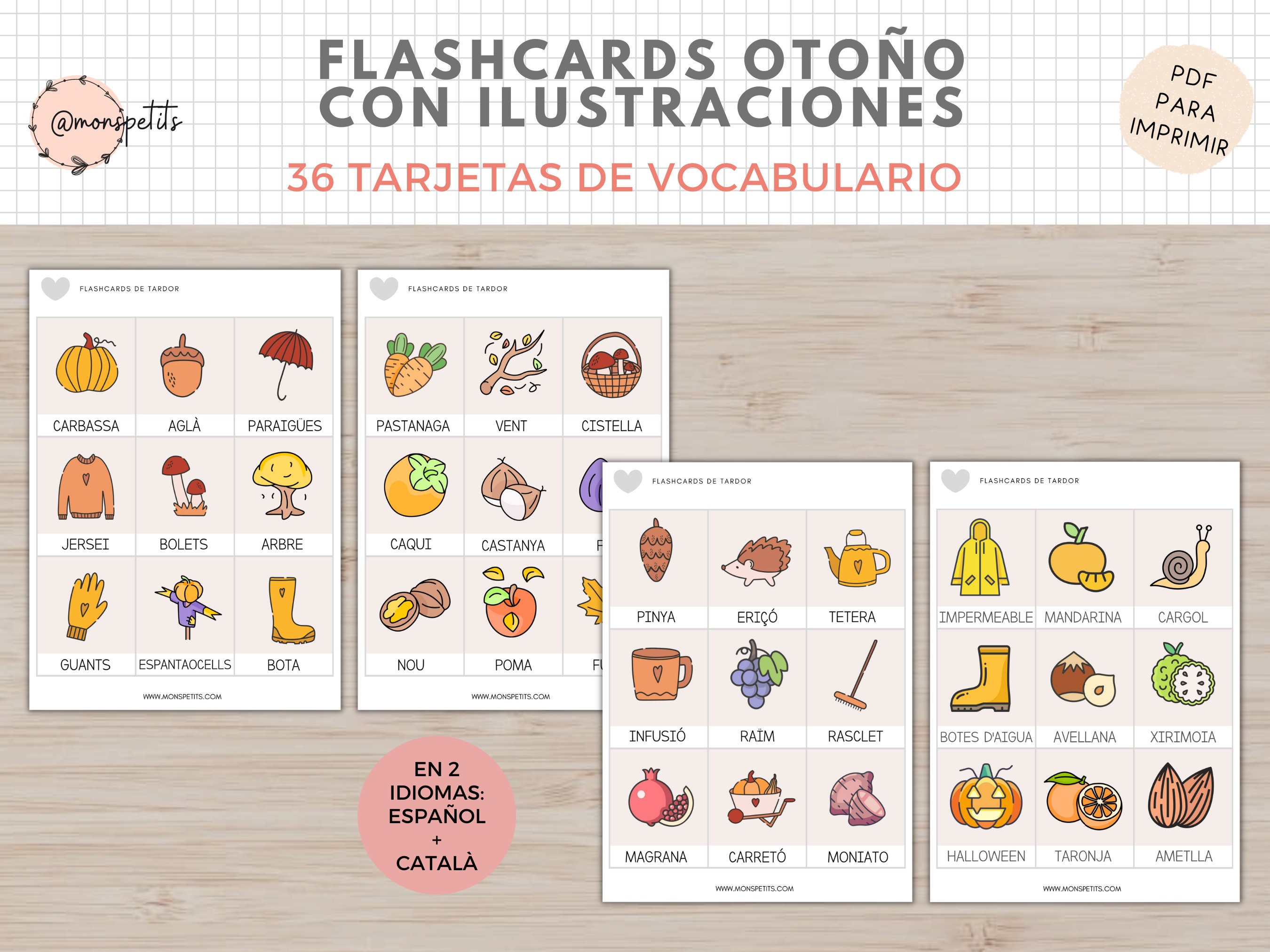 36 Flashcards Vocabulario Otoño, Dibujos, Imprimible Niños, Español I ...