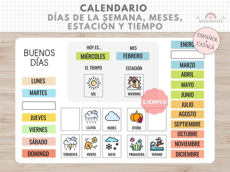 Calendario Días Semana, Estación, Tiempo, Emociones, Organización Niños ...