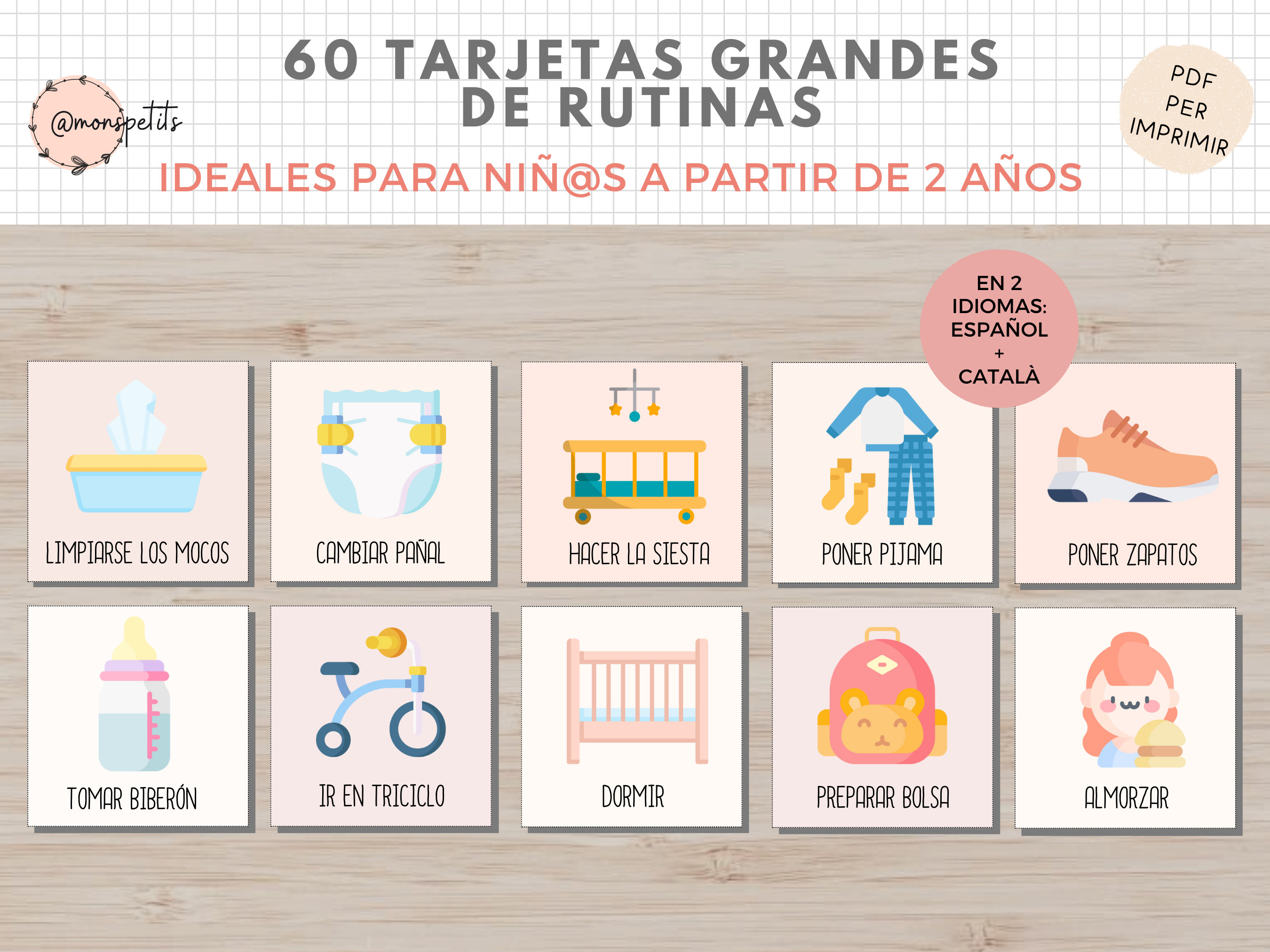 60 tarjetas grandes visuales, Rutinas Niños, Organización, Español i ...