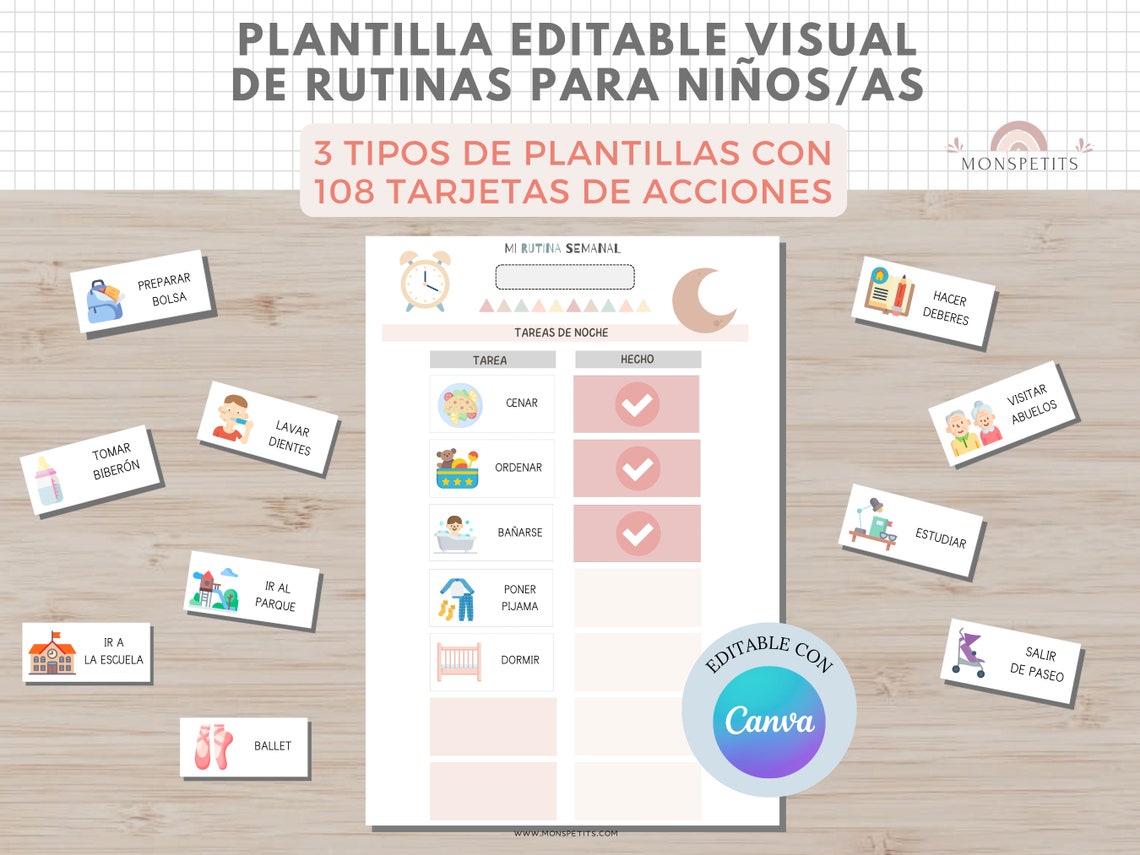Plantilla Editable Visual De Rutinas Para Niños 3 Tipos De - Etsy