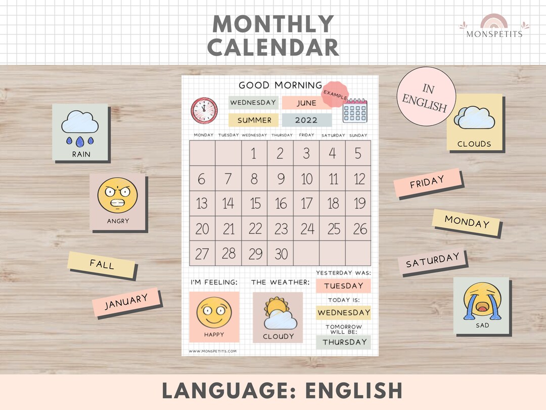 Monthly Calendar for Kids, Organization, English, Morning Assembly ...