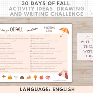 30 Days of Fall, Activity Ideas for Kids,writing and Drawing Challenge ...