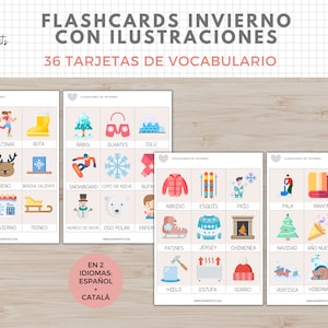 36 Flashcards Vocabulario Invierno, Ilustraciones, Imprimible Niños ...