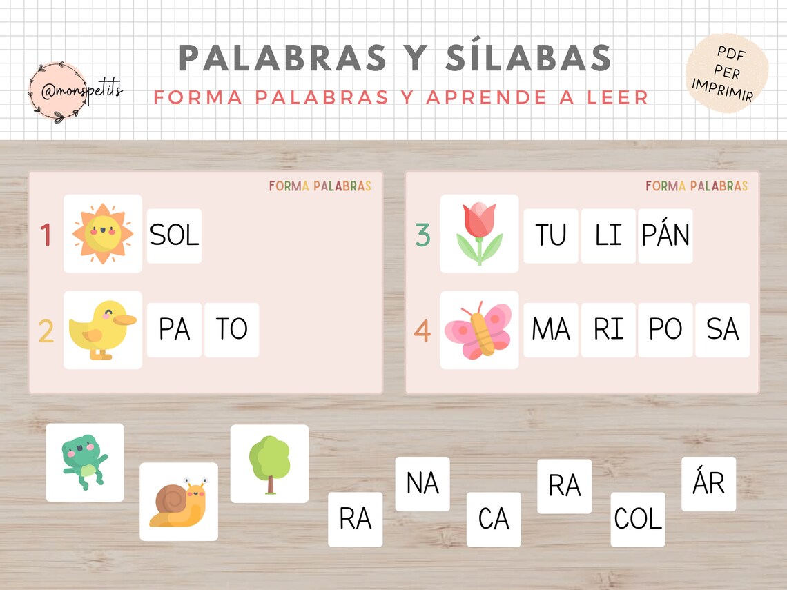Silabas y palabras Aprender a Leer Español Primavera Imprimible ...