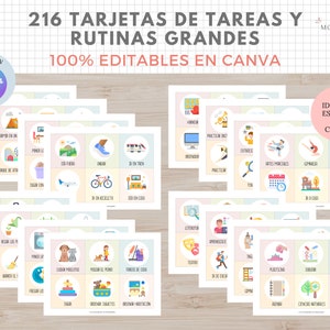 216 Tarjetas De Rutinas Grandes Para Niños, EDITABLE En Canva, Español ...