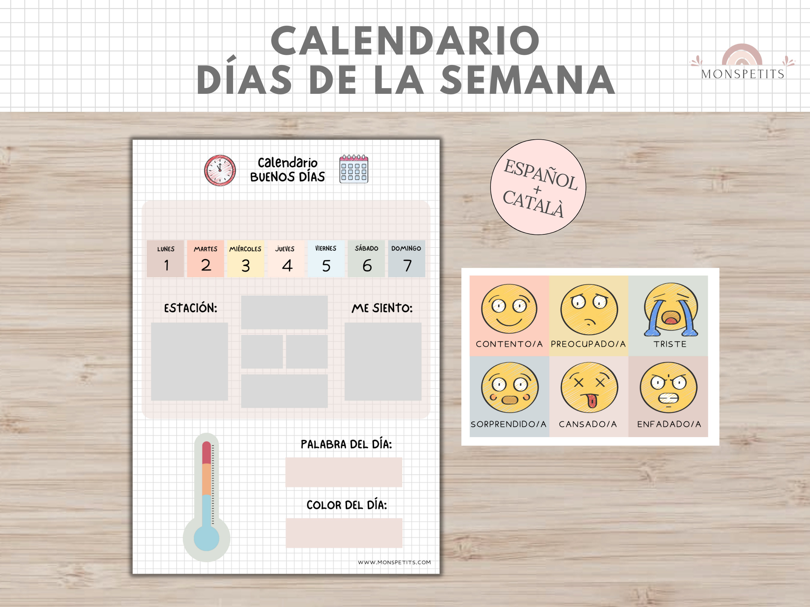 Calendario Días de la Semana, Organización Niños, Español, Català ...