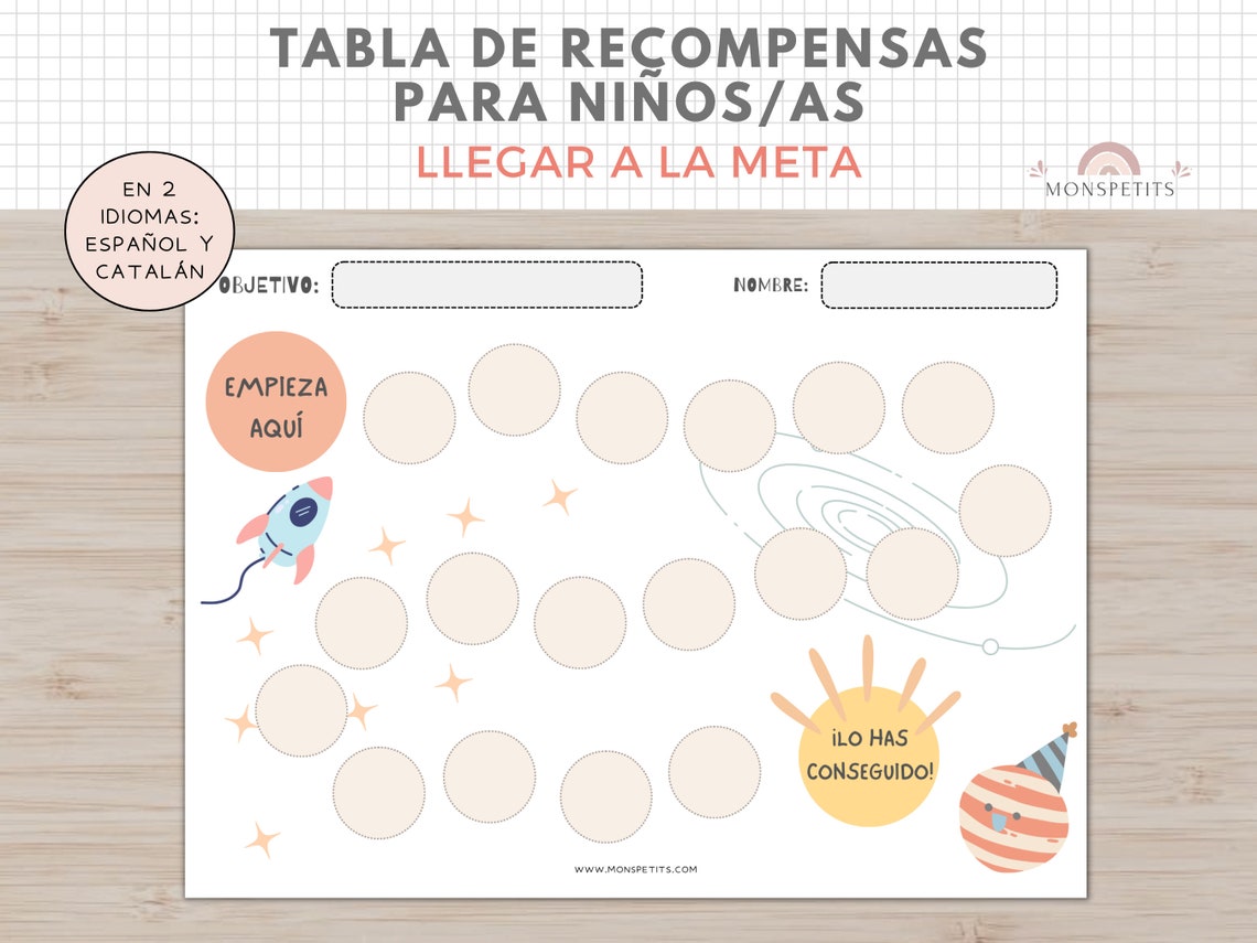 Tabla Recompensas para Niños/as, Imprimible A4, Español, Català, Goal ...