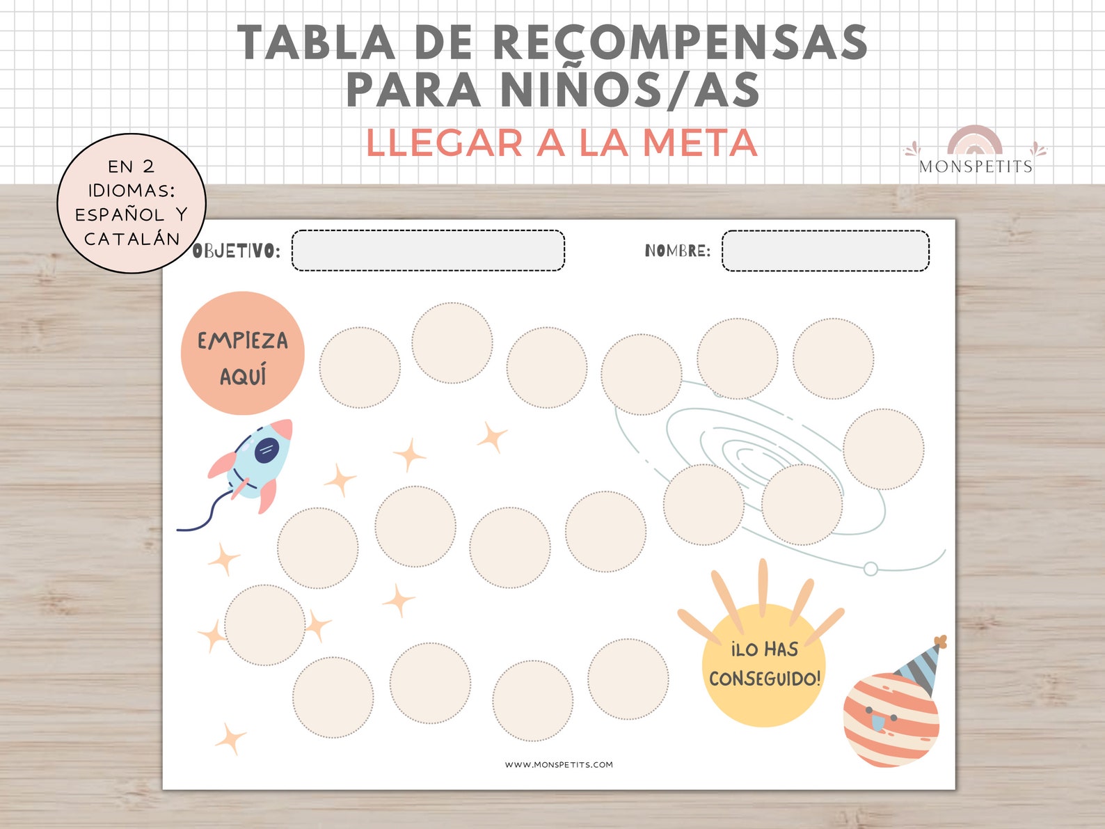 Tabla Recompensas para Niños/as, Imprimible A4, Español, Català, Goal ...